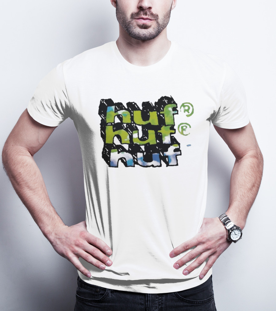 Huf Hand Stacked Triple Logo Green Blue Black T-Shirt