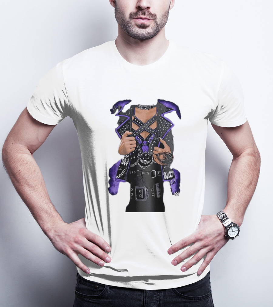 WWE Rhea Ripley Leather Jacket Chains Studs Purple Black Gear T-Shirt