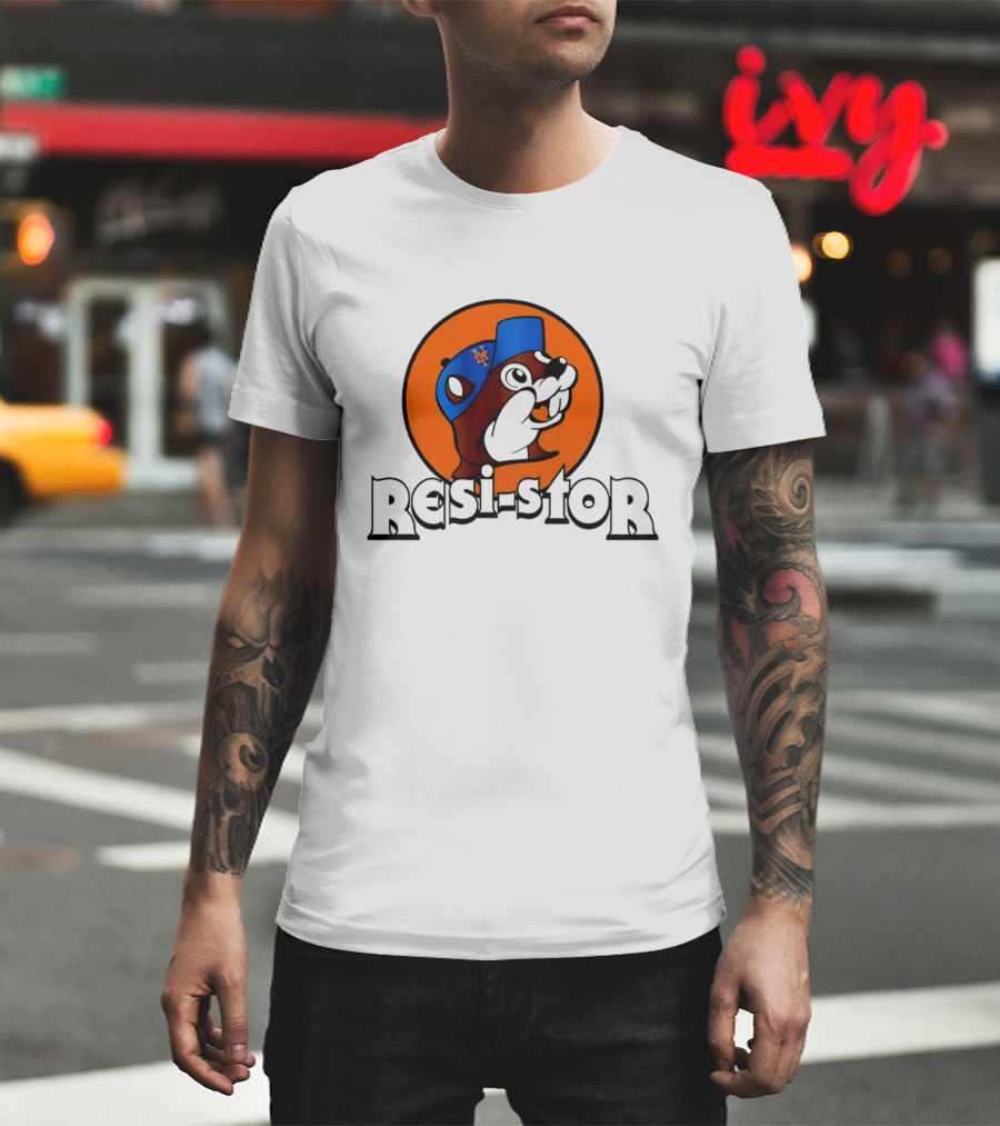New York Mets Buc Ee's Resi Stor Beaver Blue Cap T-Shirt