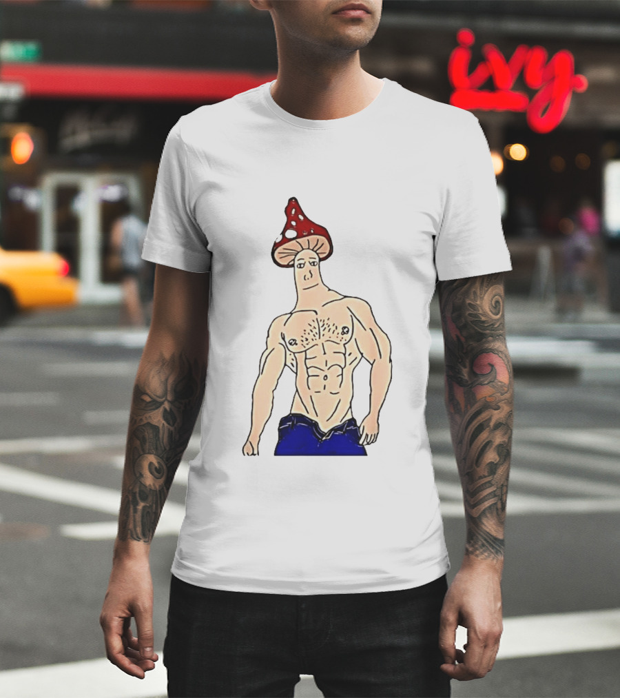 Wojak Shroomjak Buff Gym Meme Mushroom Head T-Shirt
