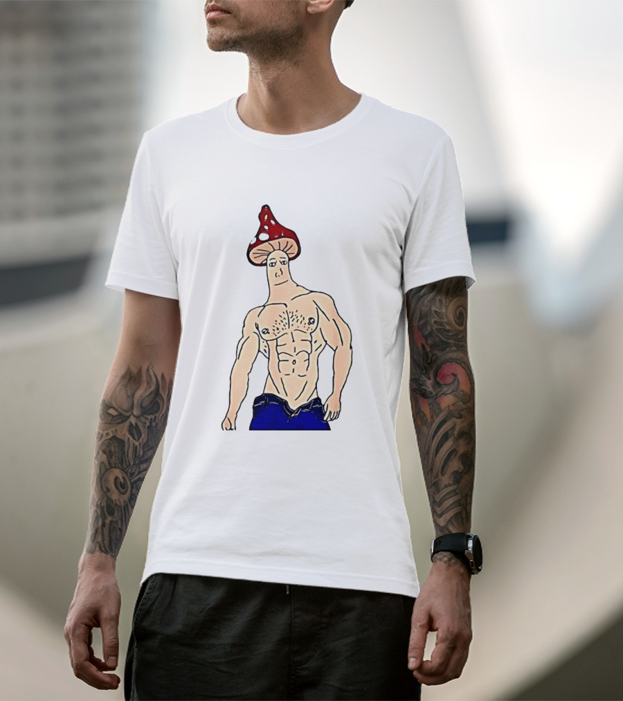 Wojak Shroomjak Buff Gym Meme Mushroom Head T-Shirt