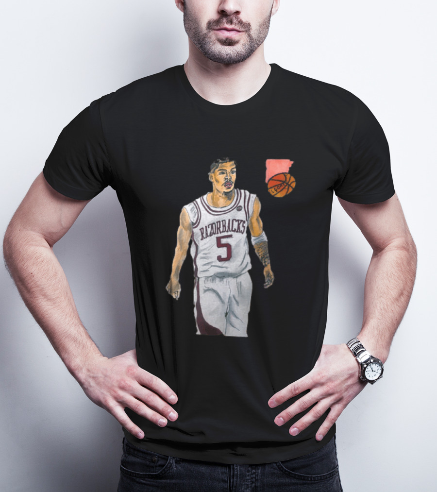Razorbacks Number 5 Basketball Player Artwork Exclusively D To The A T-Shirt