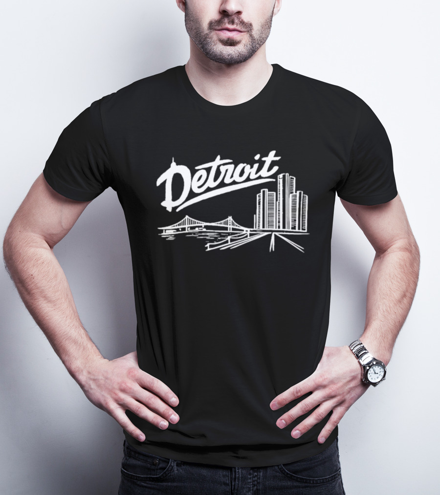 Detroit Skyline Renaissance Center Ambassador Bridge Cityscape T-Shirt
