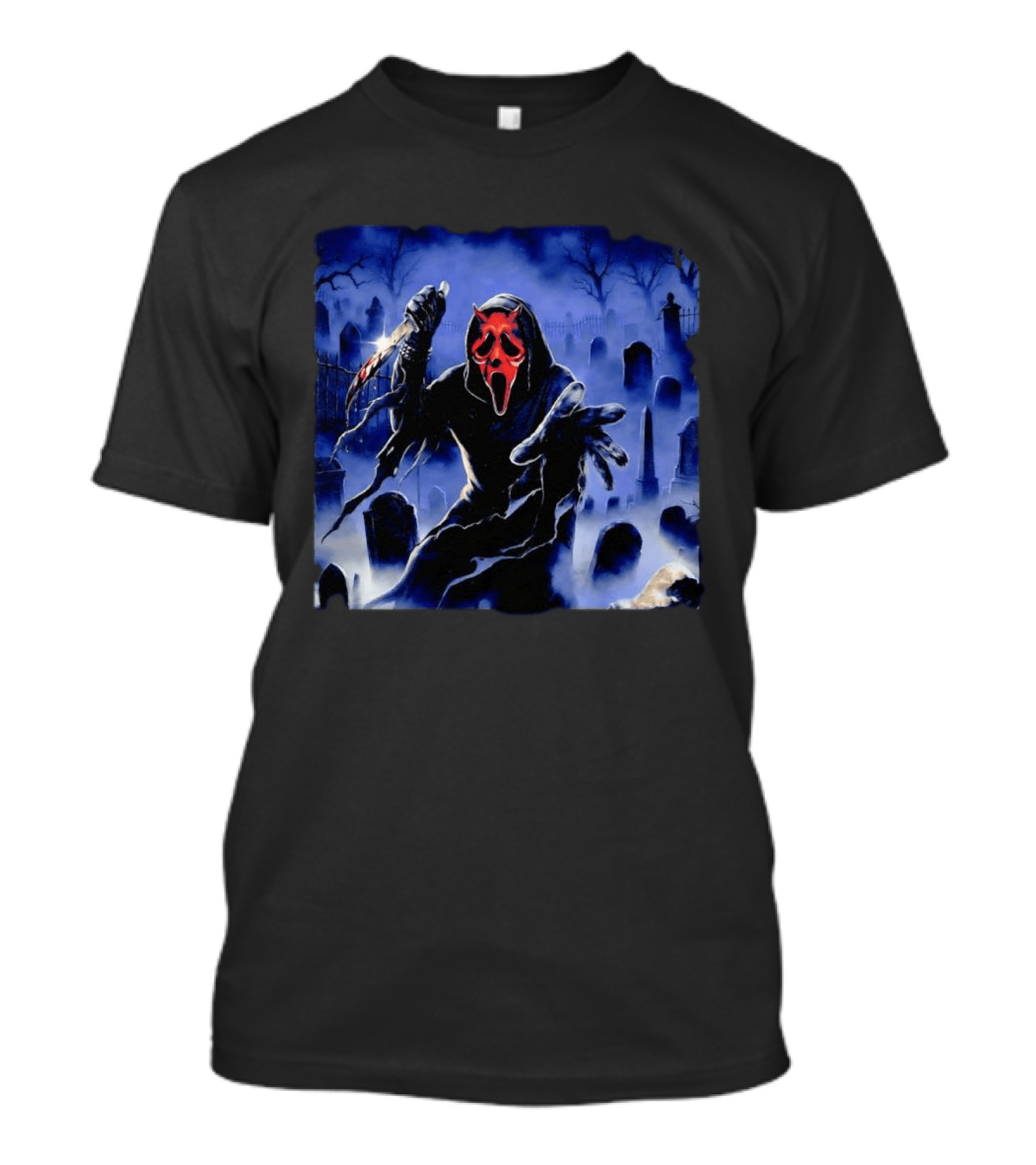 Ghostface Scream Devil Mask With Knife In Cemetery T-Shirt