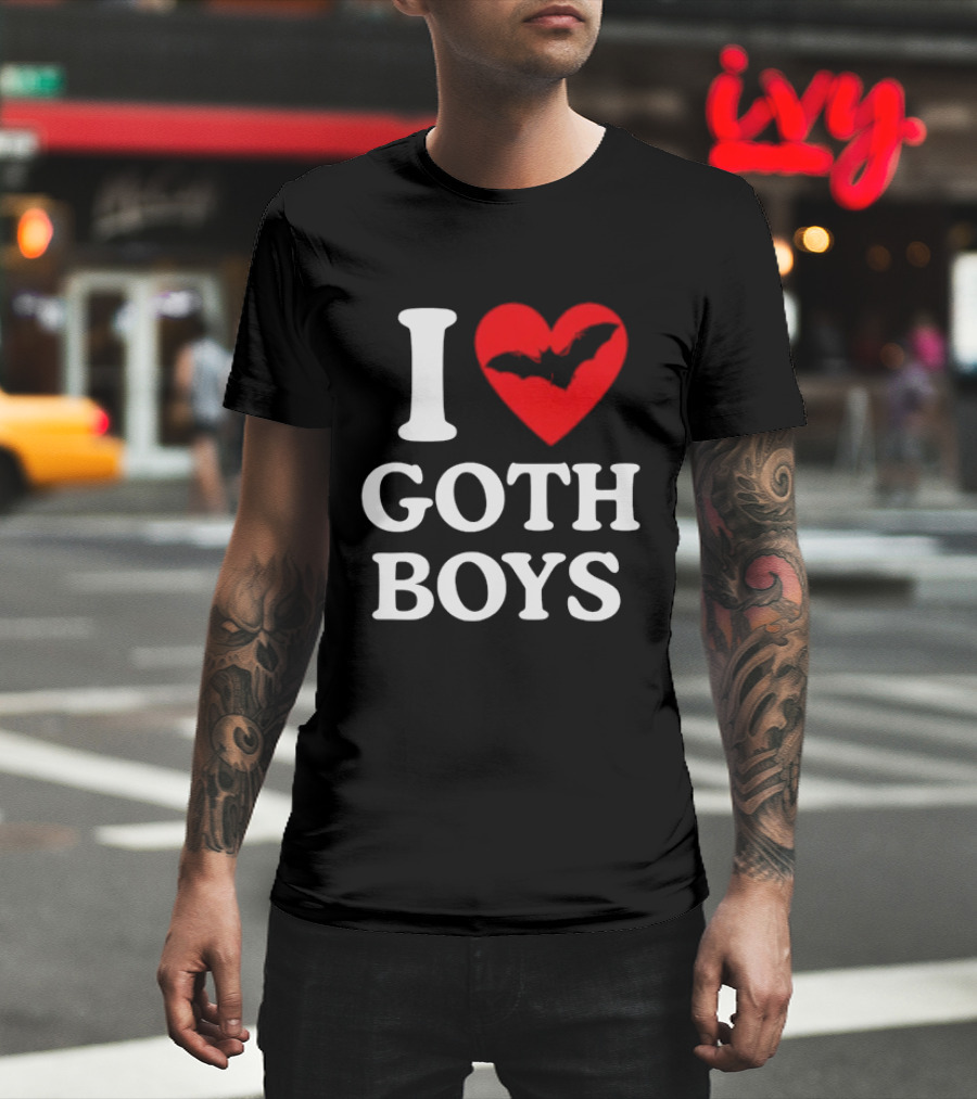 I Love Goth Boys Heart Bat T-Shirt