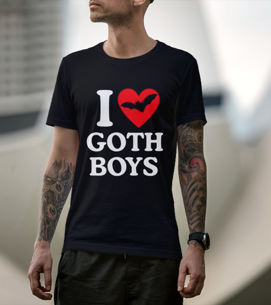 I Love Goth Boys Heart Bat T-Shirt