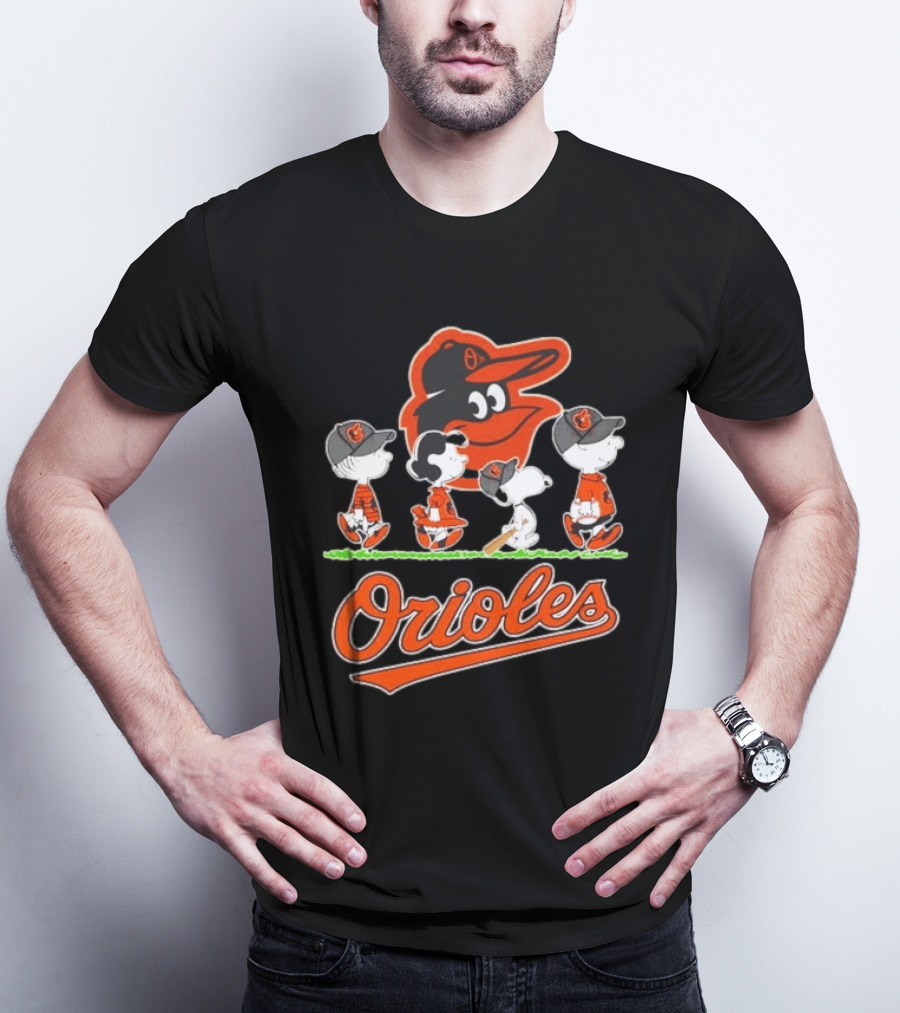 Orioles Peanuts Characters Snoopy Charlie Brown Lucy Baseball T-Shirt