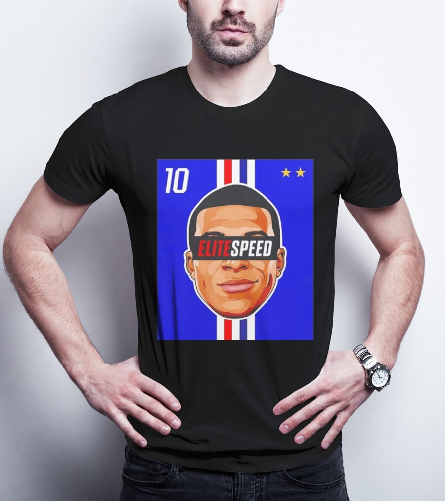10 Kylian Mbappe Elite Speed France Football Big Head Two Stars T-Shirt