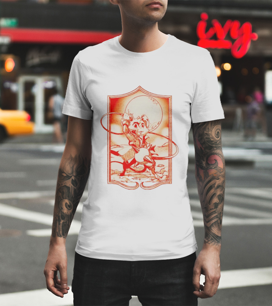 Biker Mice From Mars Throttle Wielding Flail Against Moonlit Backdrop T-Shirt