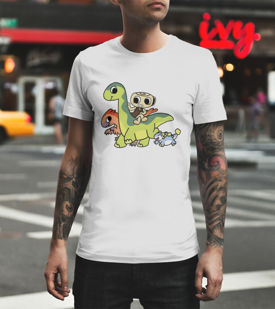 Cinnamon Roll Riding Dinosaurs Cute Cartoon Characters T-Shirt