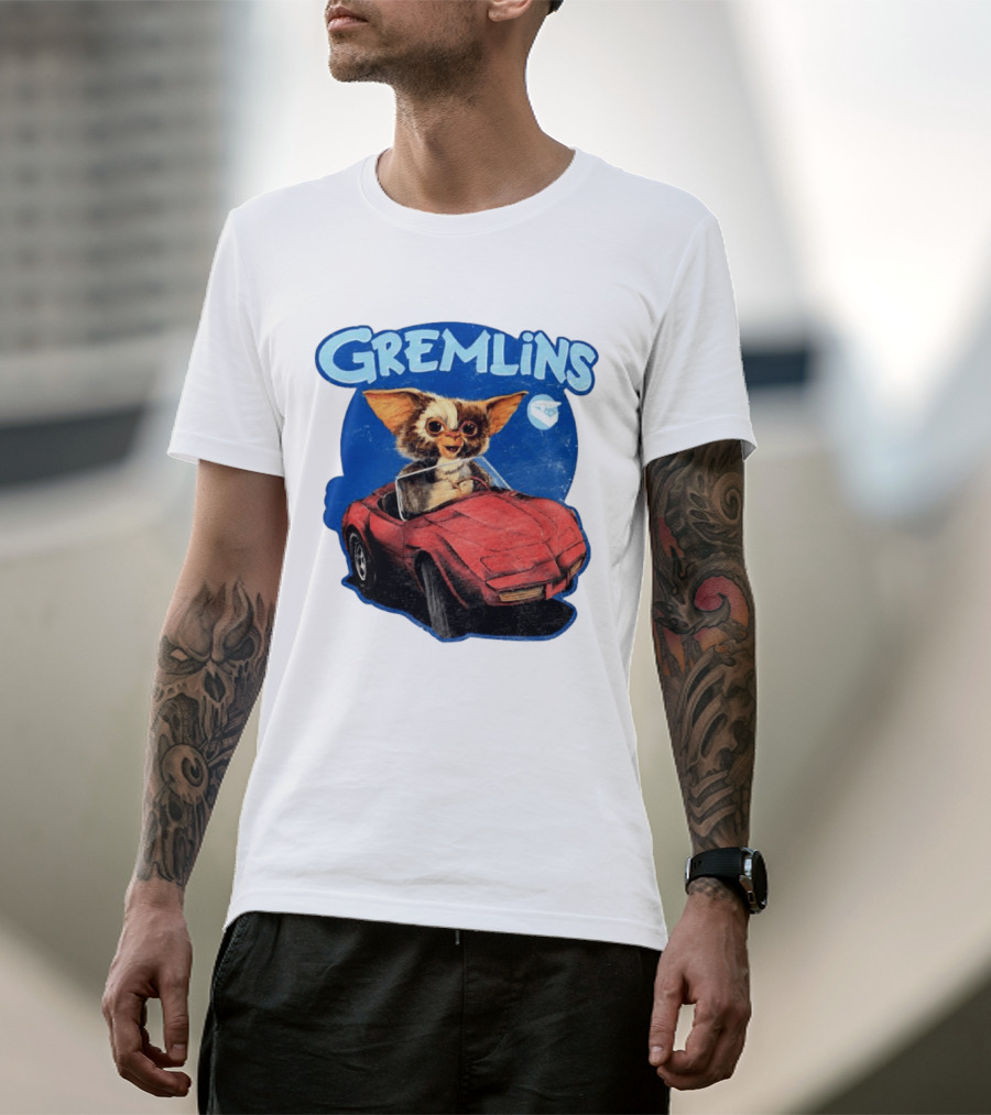 Gizmo Gremlins Driving Red Sports Car Retro Movie Fan T-Shirt