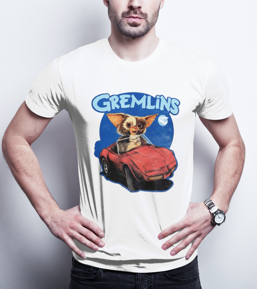 Gizmo Gremlins Driving Red Sports Car Retro Movie Fan T-Shirt