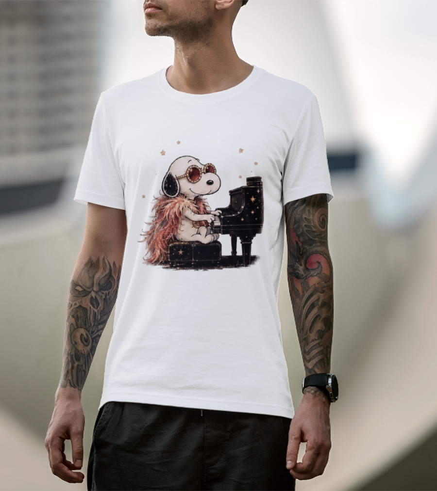 Snoopy Elton John Playing Piano Under Starry Nights T-Shirt