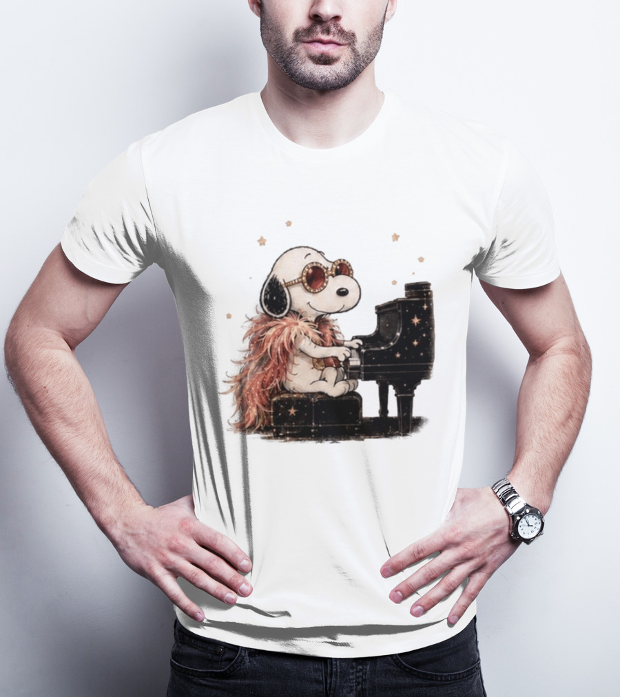 Snoopy Elton John Playing Piano Under Starry Nights T-Shirt