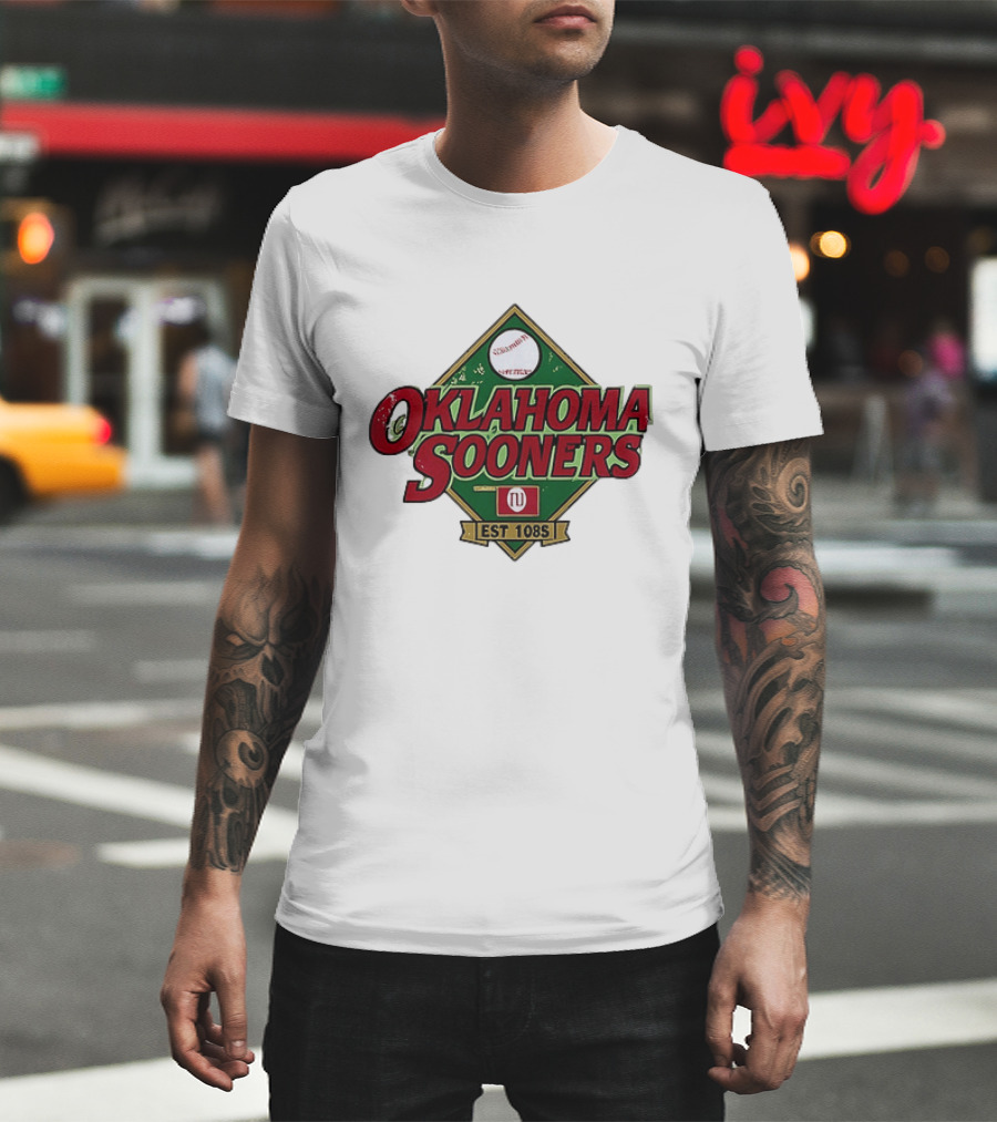 Oklahoma Sooners NCAA Baseball Est 108S Red Green Sports T-Shirt