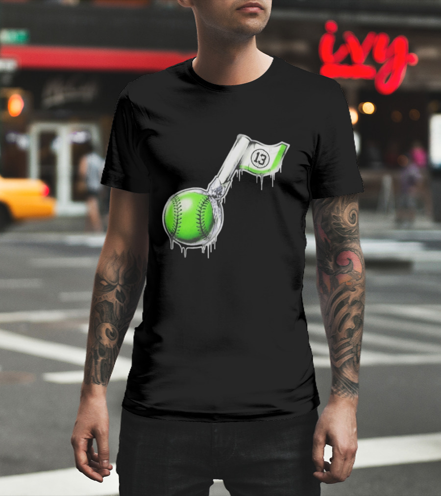 13 Baseball Lollipop Dripping Ice Cream Green Ball T-Shirt