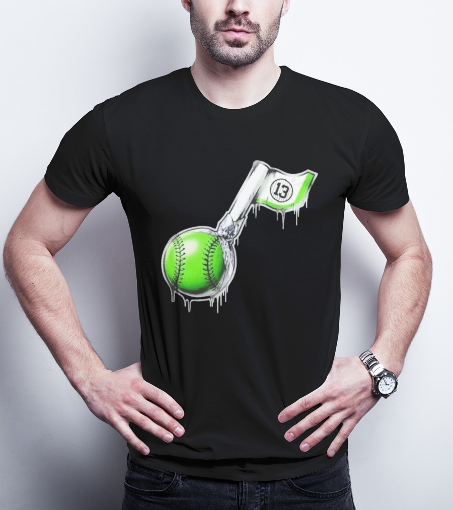 13 Baseball Lollipop Dripping Ice Cream Green Ball T-Shirt