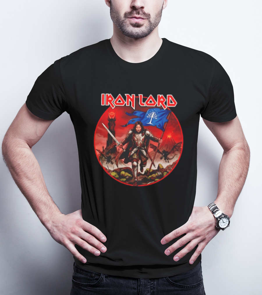 Lord Of The Rings Aragorn Iron Lord Middle Earth Battle With Flag And Sword T-Shirt