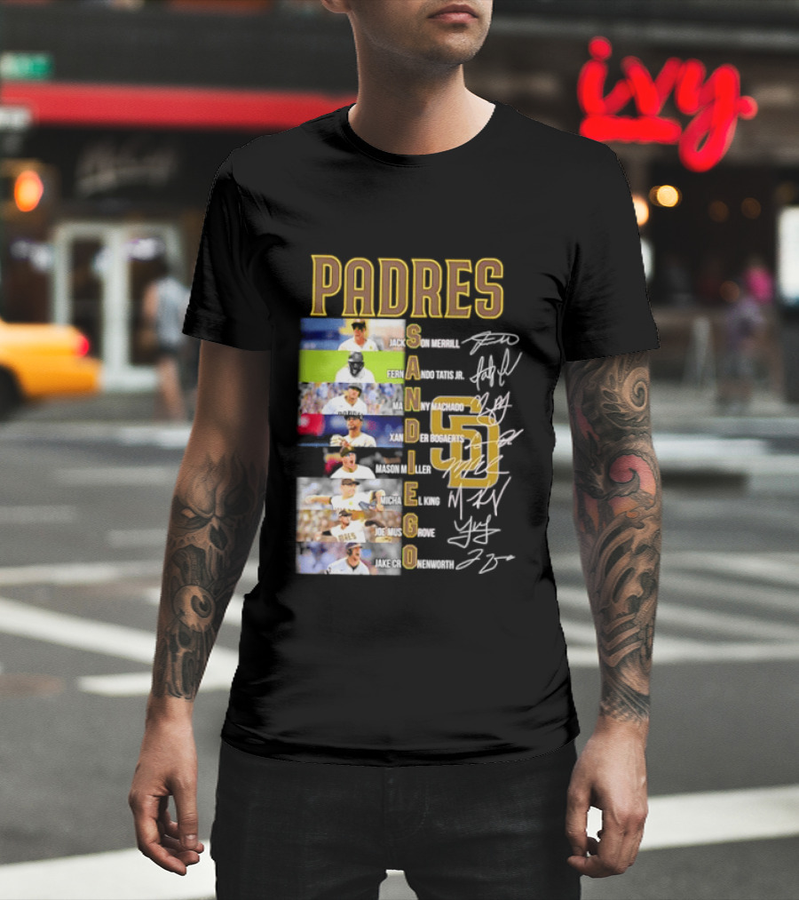 Padres San Diego Jackson Merrill Fernando Tatis Jr Manny Machado MLB Team Logos T-Shirt