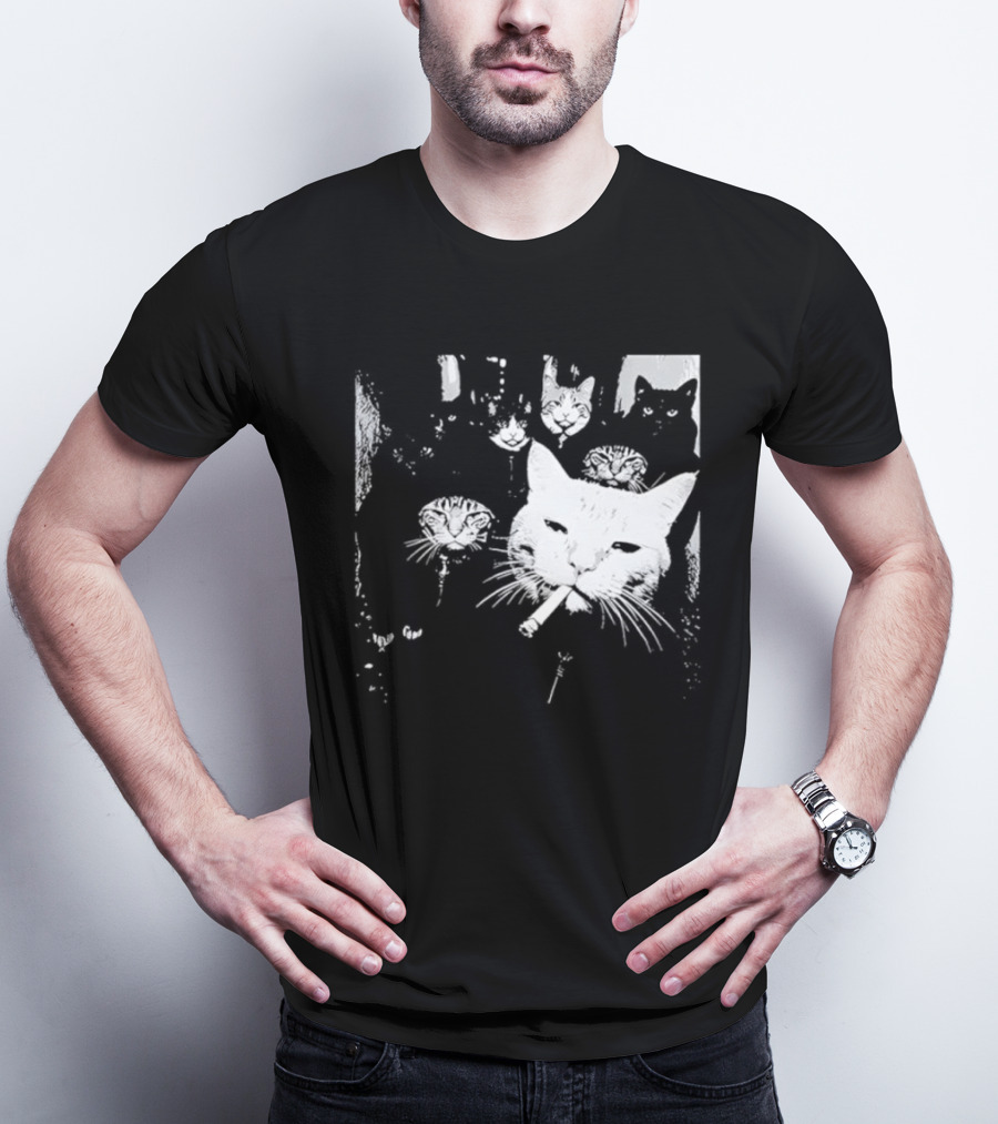Smoking Cats Street Gang Hardened Feline Crew Members Motorcycle Club T-Shirt