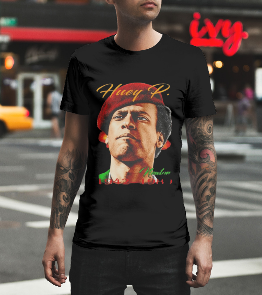 Huey P. Newton 1942 1989 Red Beret Green Jacket T-Shirt
