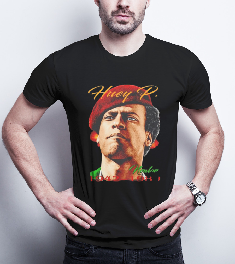 Huey P. Newton 1942 1989 Red Beret Green Jacket T-Shirt