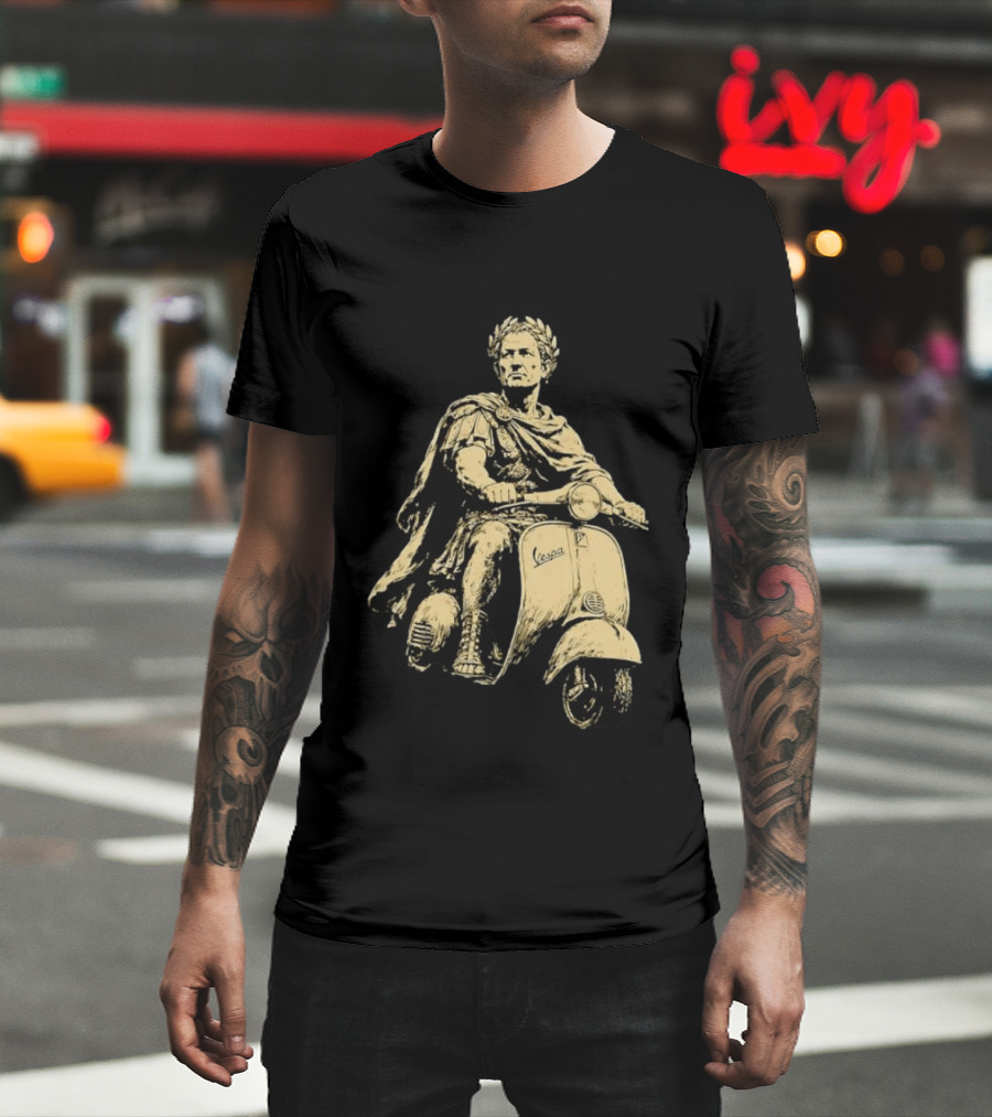 Julius Caesar Vespa Scooter Roman Warrior Motif T-Shirt