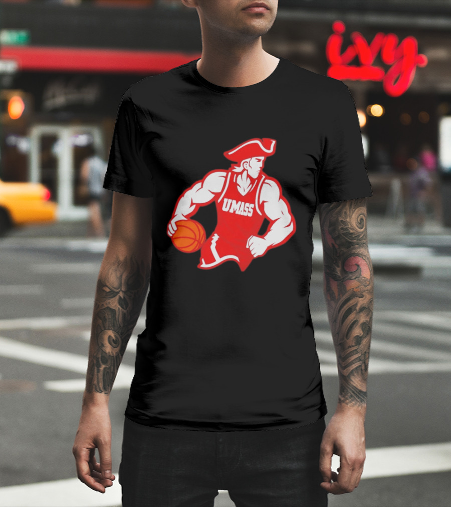 UMass Basketball Player Minuteman Holding Basketball T-Shirt