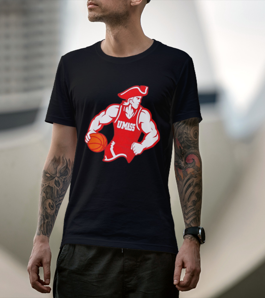 UMass Basketball Player Minuteman Holding Basketball T-Shirt