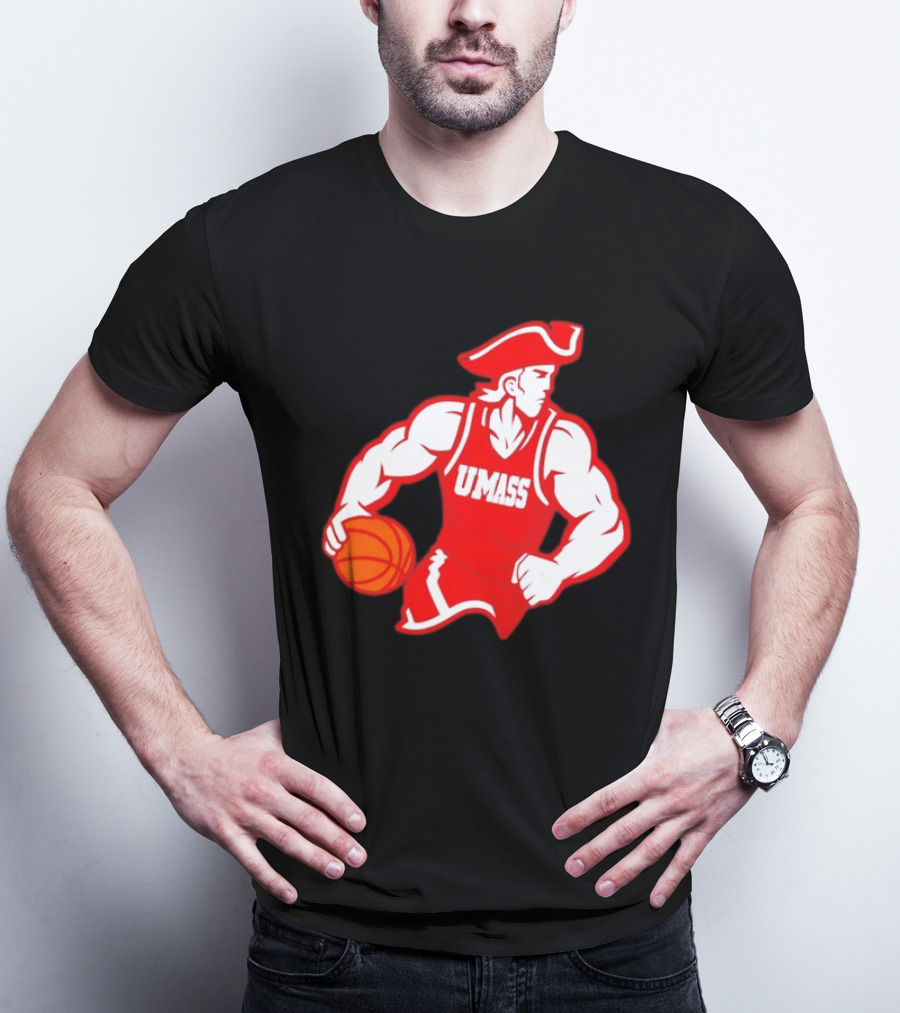 UMass Basketball Player Minuteman Holding Basketball T-Shirt