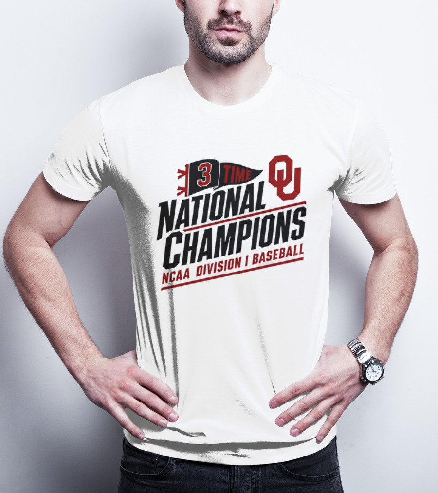 3 Time National Champions OU NCAA Division I Baseball T-Shirt