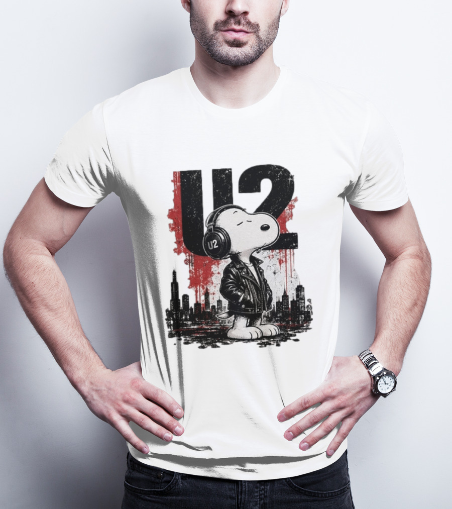 Snoopy U2 On Sky One Dream One Fearless Heart Urban Skyline T-Shirt