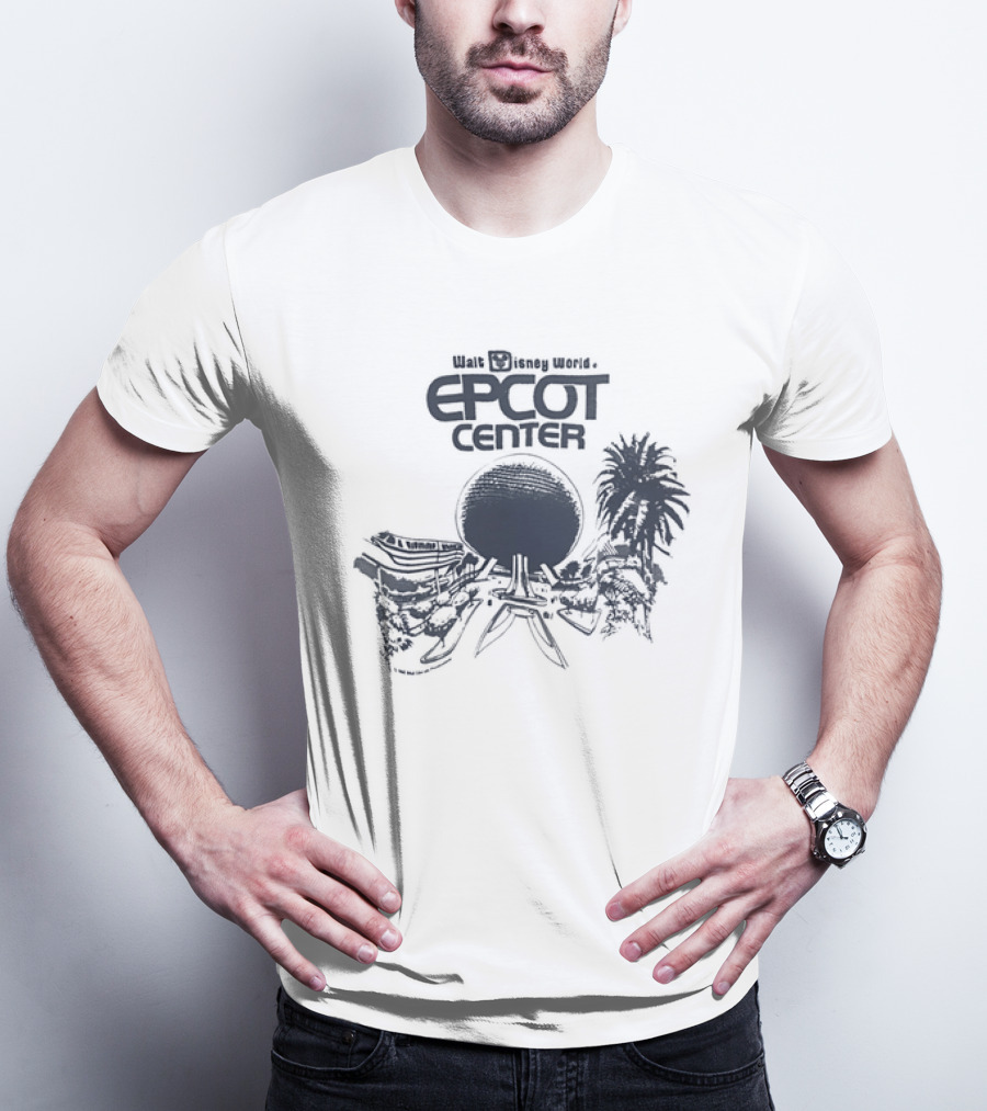 Walt Disney Productions Epcot Center Spaceship Earth And Future World Palm Trees T-Shirt
