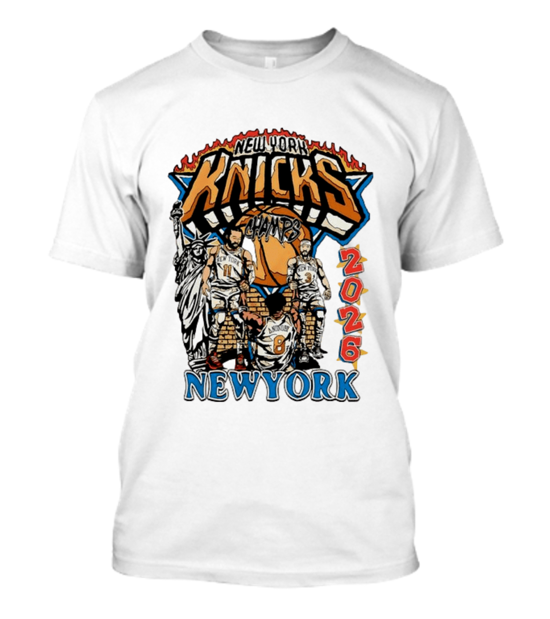 New York Knicks 2026 Champs Jalen Brunson OG Anunoby Josh Hart Statue Of Liberty T-Shirt