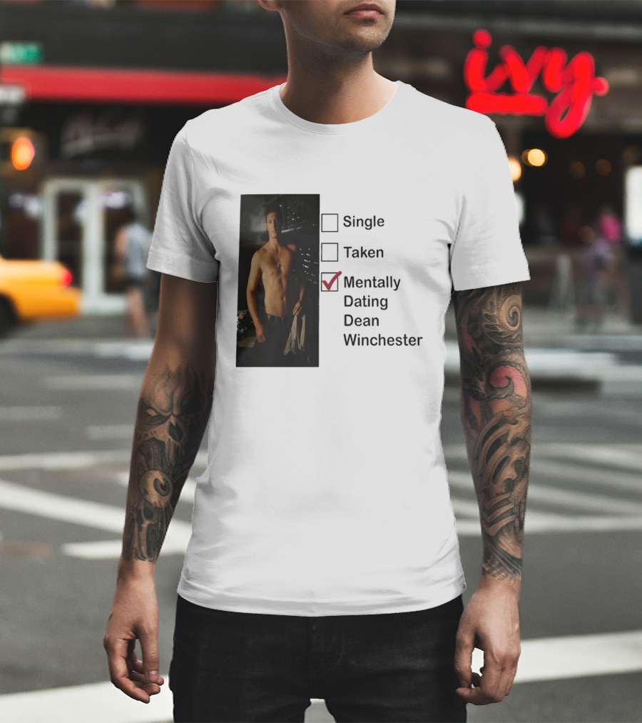 Jensen Ackles Less Mentally Dating Dean Winchester Single Taken Checked T-Shirt
