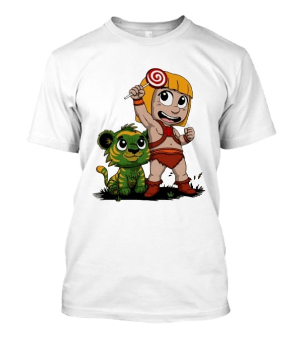 Master Of Kindergarten He Man Chibi With Tiger And Lollipop T-Shirt