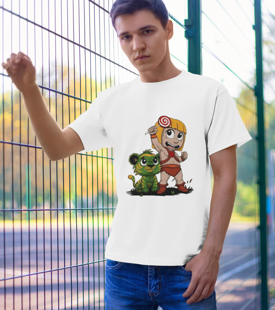 Master Of Kindergarten He Man Chibi With Tiger And Lollipop T-Shirt
