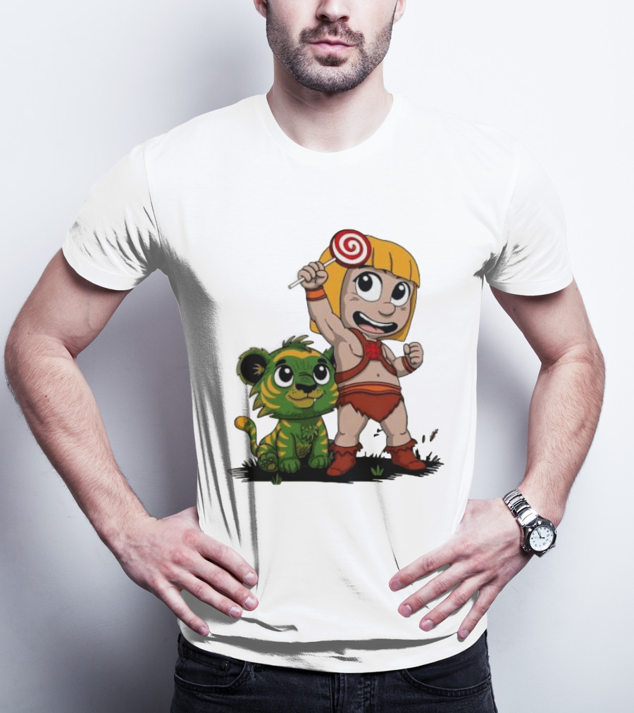 Master Of Kindergarten He Man Chibi With Tiger And Lollipop T-Shirt