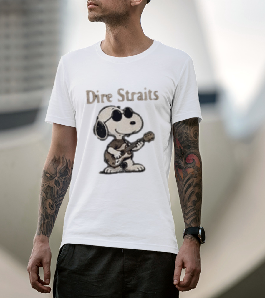 Snoopy Dire Straits Follow The Rhythm Trust The Road Enjoy The Ride Vintage Character Playing Guitar T-Shirt