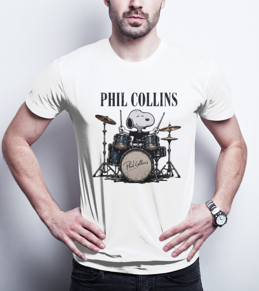 Snoopy Playing Drums Phil Collins Feel The Rhythm Trust The Heart Let It Flow T-Shirt