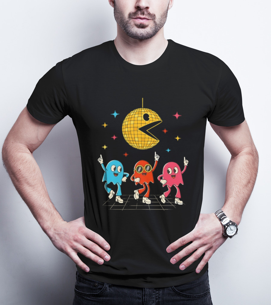 Pac Man Disco Ball And Ghosts Dance Arcade Party T-Shirt