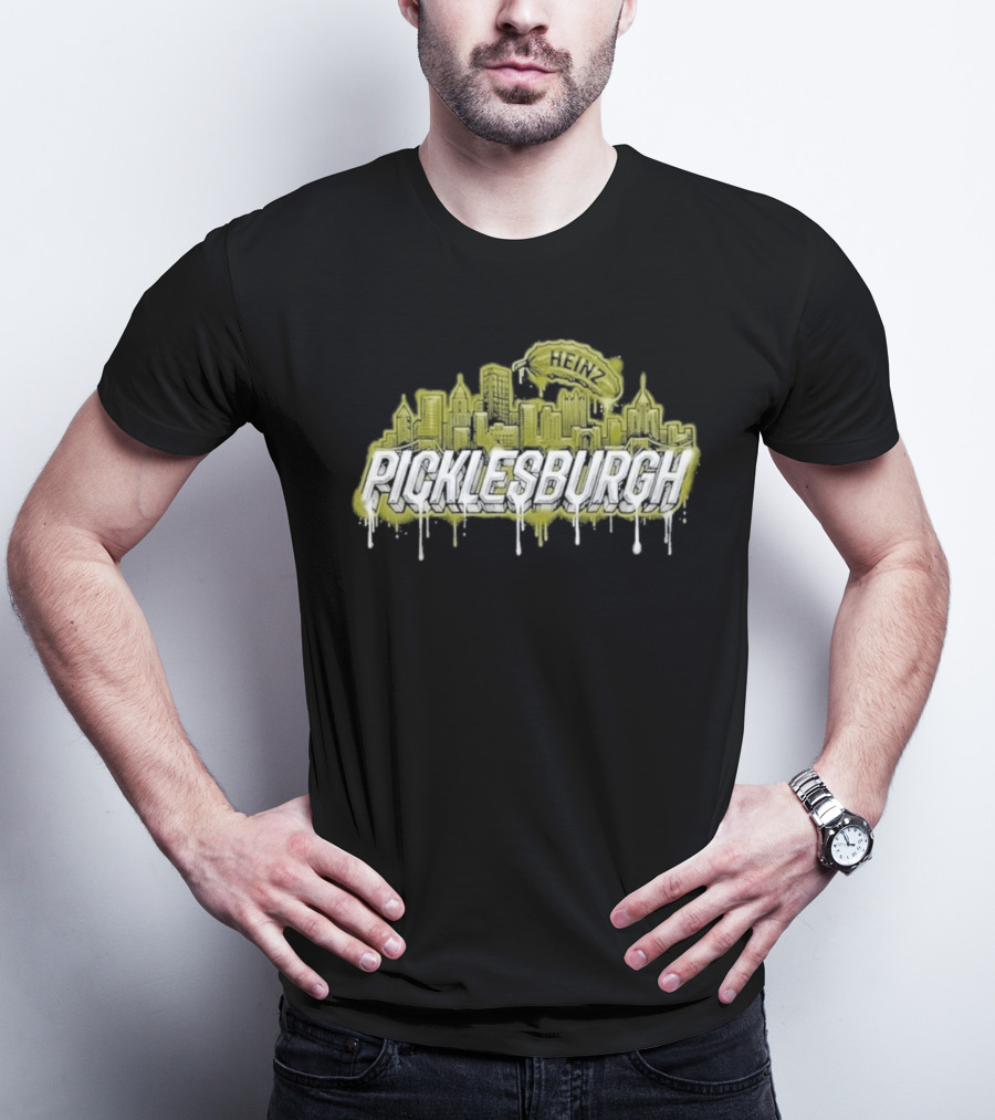 Picklesburgh Pittsburgh Skyline Graffiti With Pickle Balloon T-Shirt