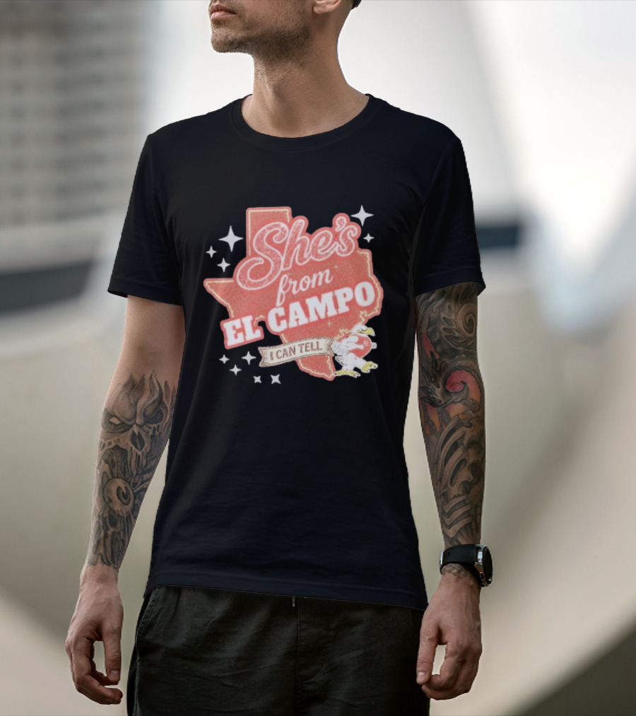 She's From El Campo I Can Tell Texas Outline Football T-Shirt