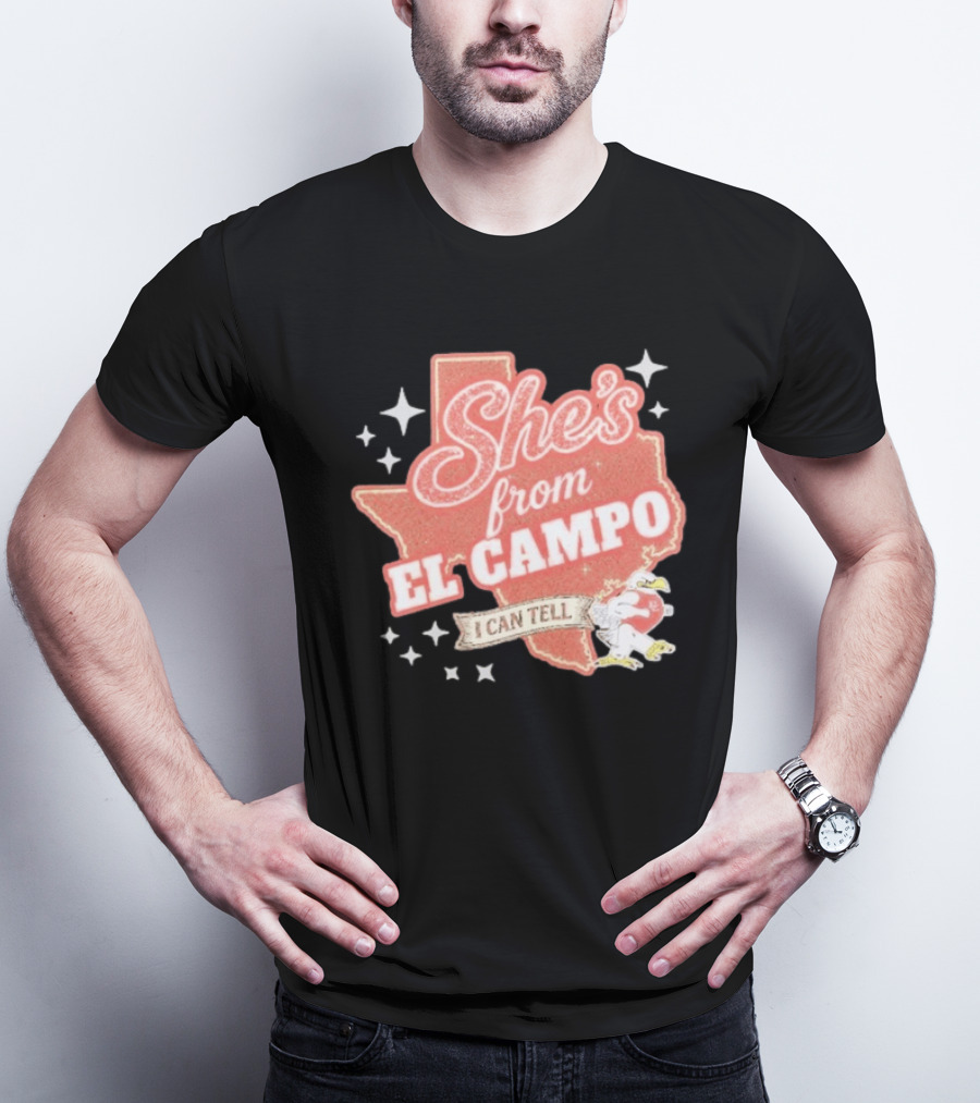 She's From El Campo I Can Tell Texas Outline Football T-Shirt