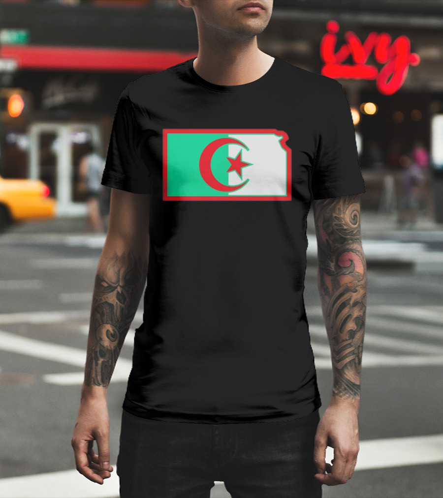 Lawrence Kansas Algeria Flag Map T-Shirt