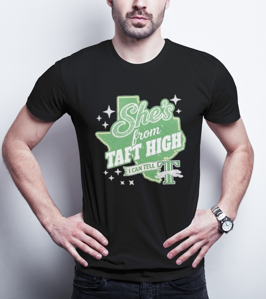 She's From Taft High I Can Tell With Stars And Sparkle Texas Map T-Shirt