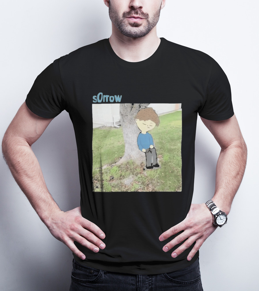 Sorrow Unhappy Sad Boy Leaning Against Tree T-Shirt