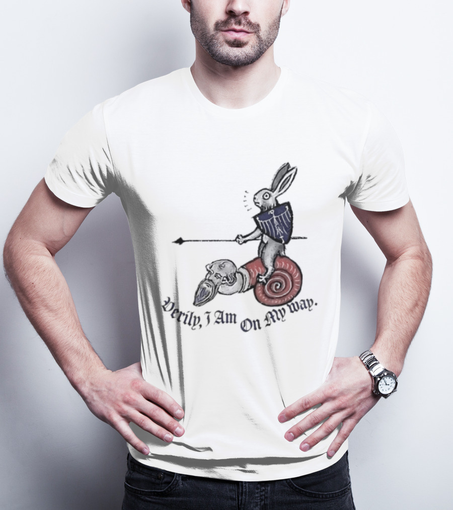 Verily I Am On My Way Knighted Rabbit Snail Medieval Marginalia T-Shirt