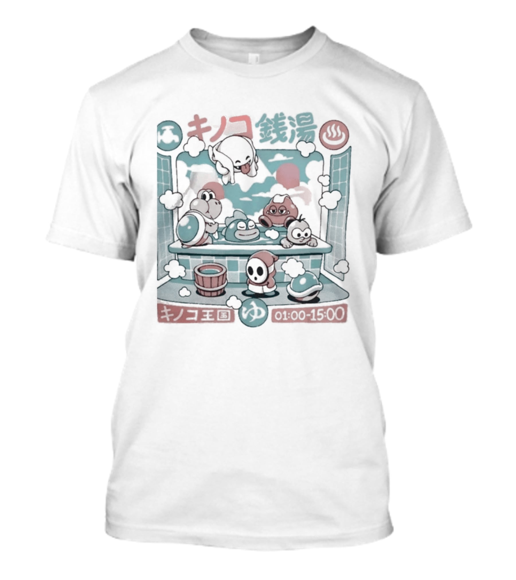 Mushroom Bathhouse Ilustrata Onsen Adventure Kanji Pixel T-Shirt