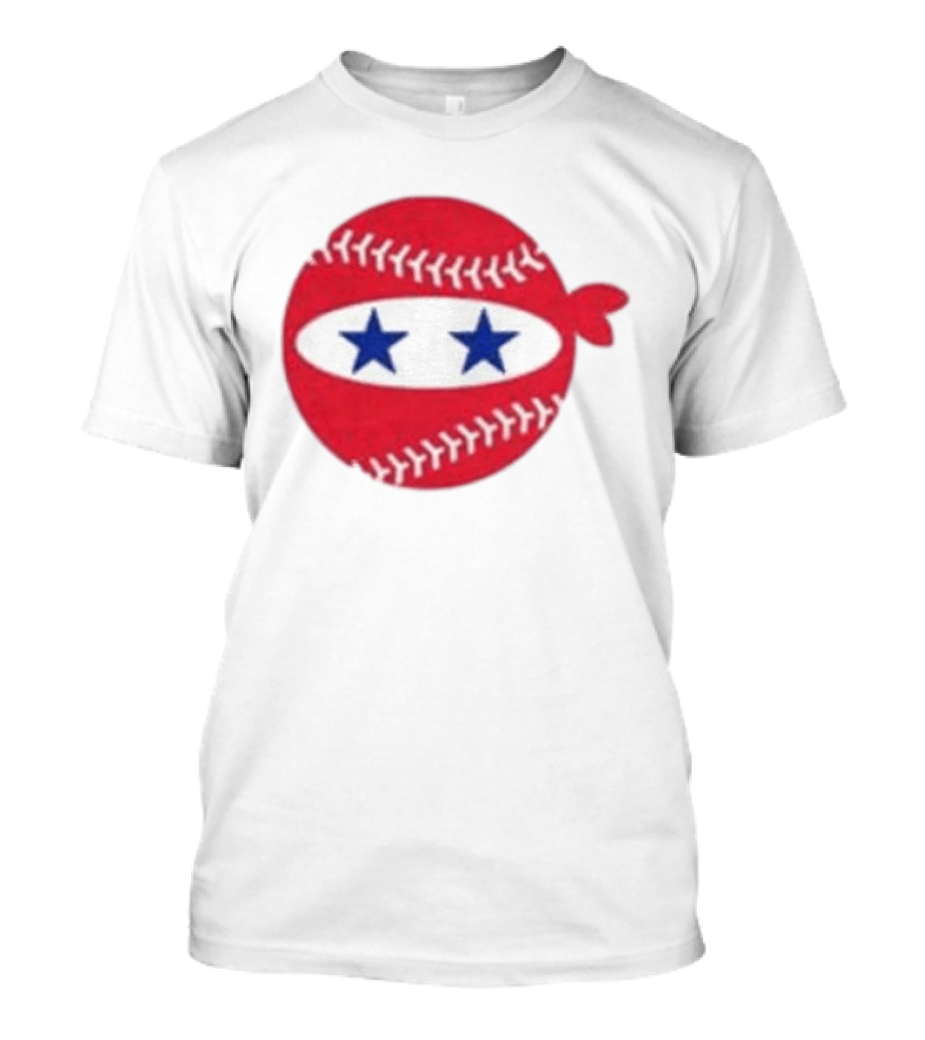 Pitching Ninja Baseball Two Blue Stars Red Baseball Stitches T-Shirt